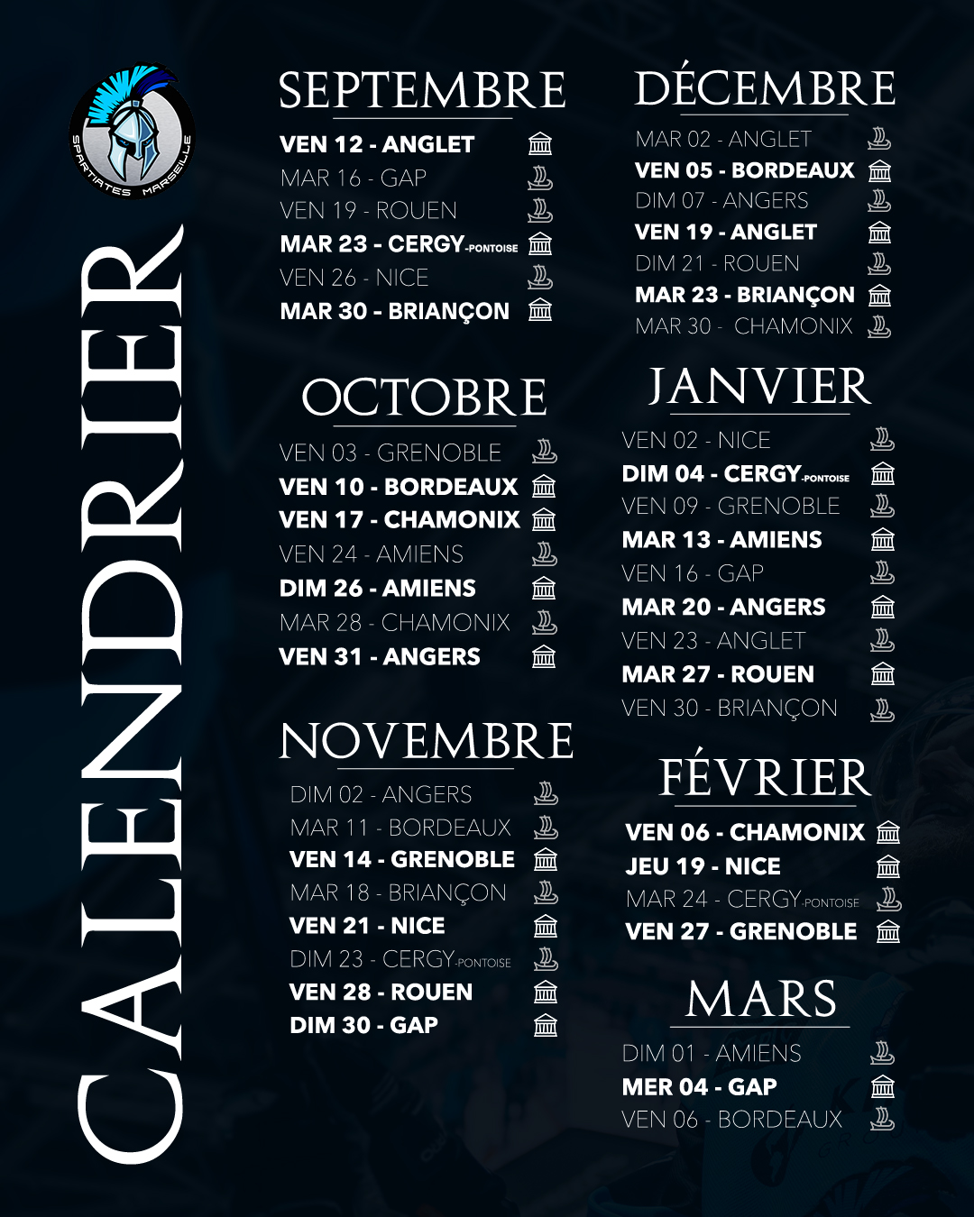 CALENDRIER 2025-2026 - MHC - Les Spartiates